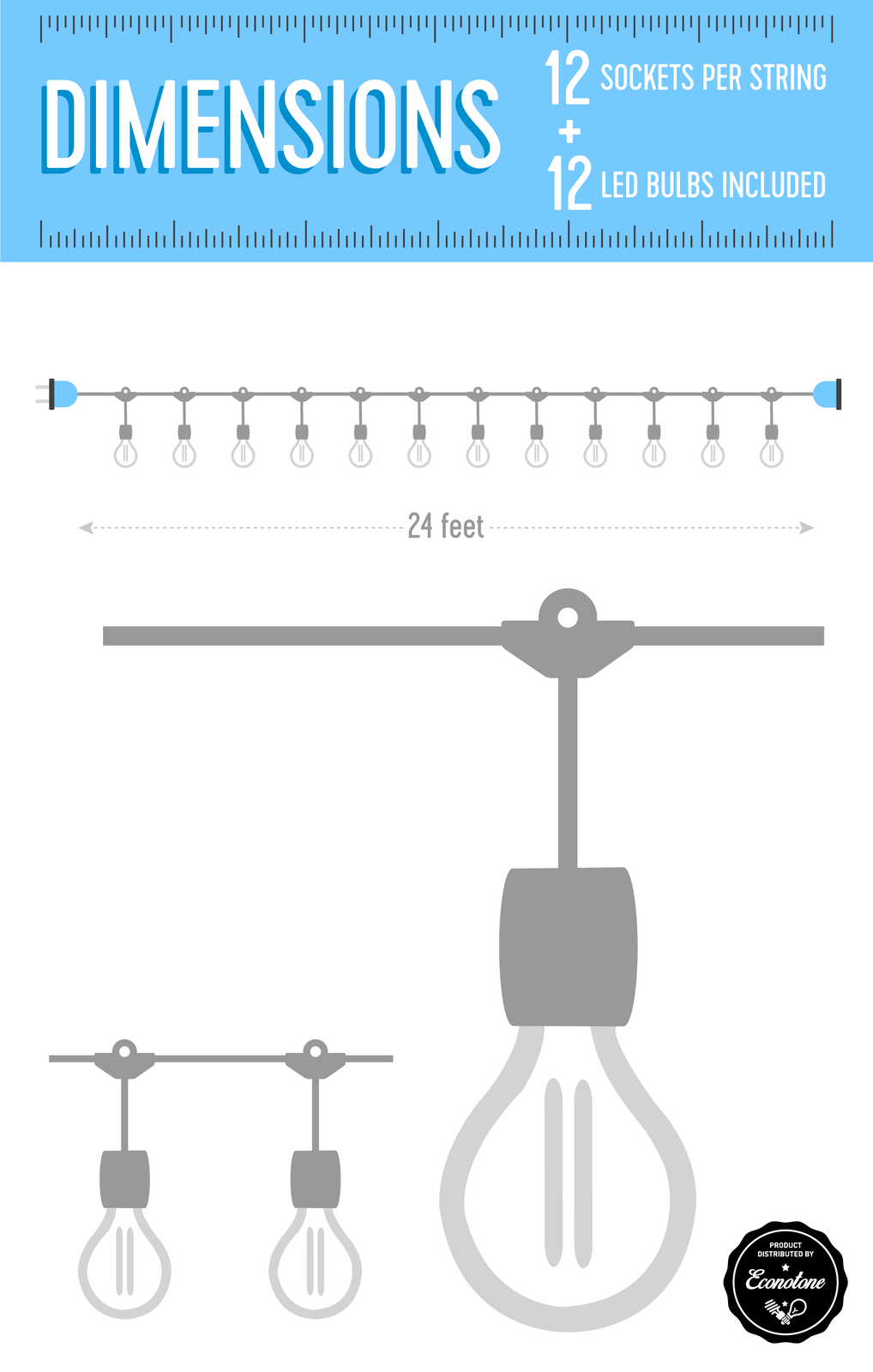 24ft FEET LED OUTDOOR PATIO STRING LIGHTS 12x Hanging Vintage Filament ...