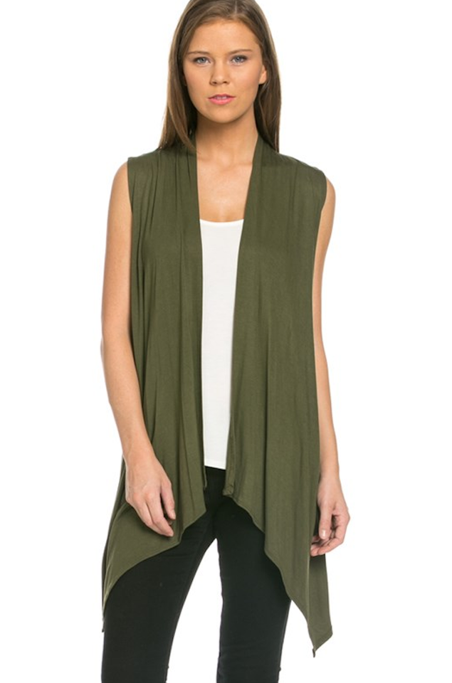 Womens Sleeveless Solid Cardigan Asymmetrical Hem Open Front Wrap Drape ...