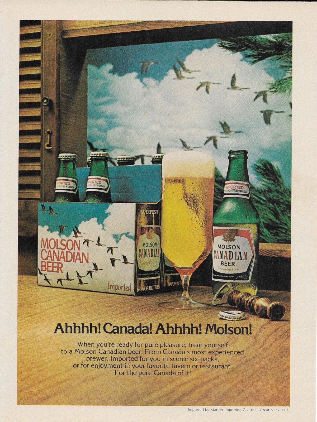1975 Molson Canadian Beer Original Ad ~ 6 Pack Bottles & Mug ~ Ahhhh ...