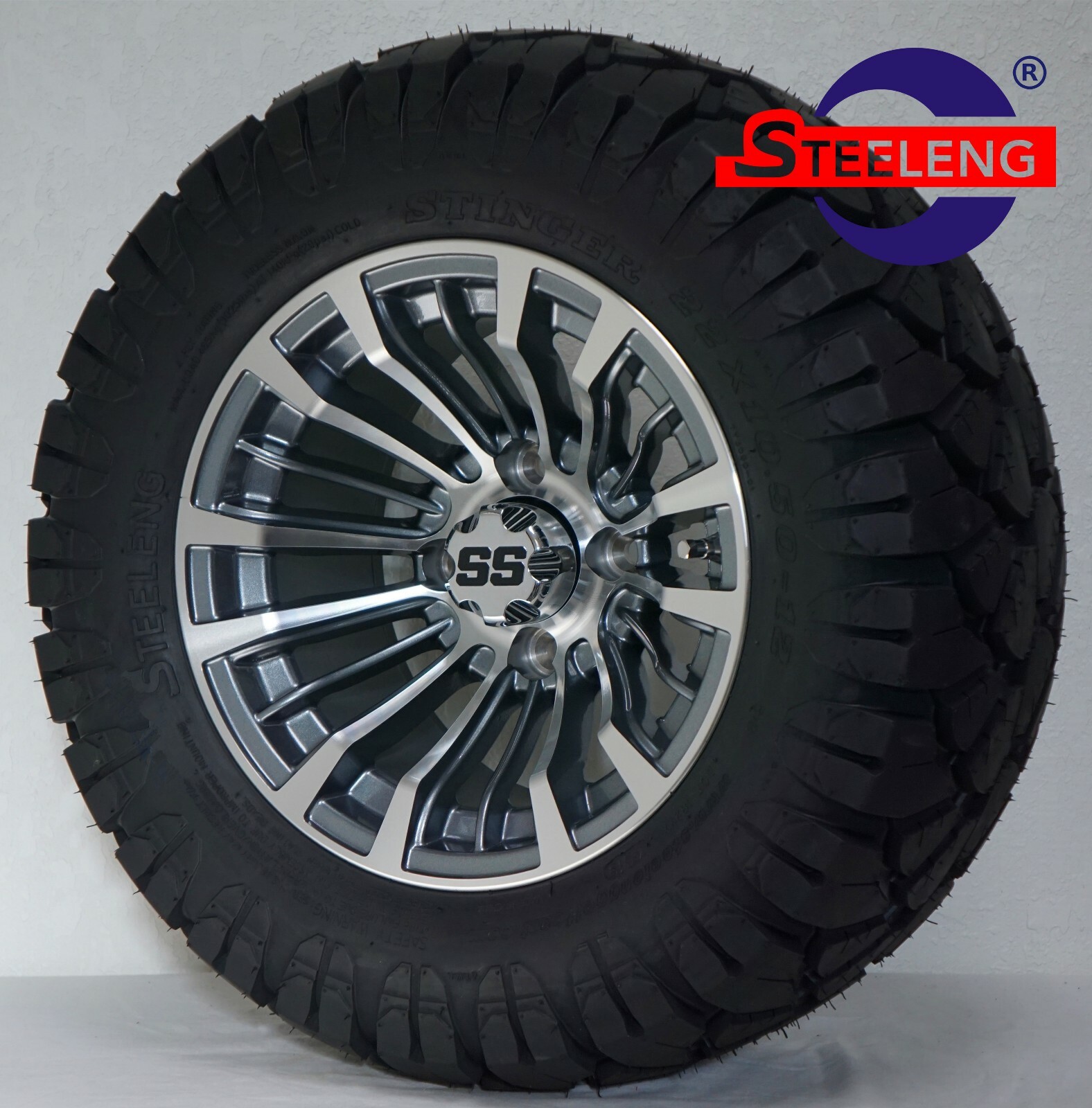 GOLF CART 12" GUNMETAL MATADOR WHEELS/RIMS and 22" STINGER DOT ALL ...