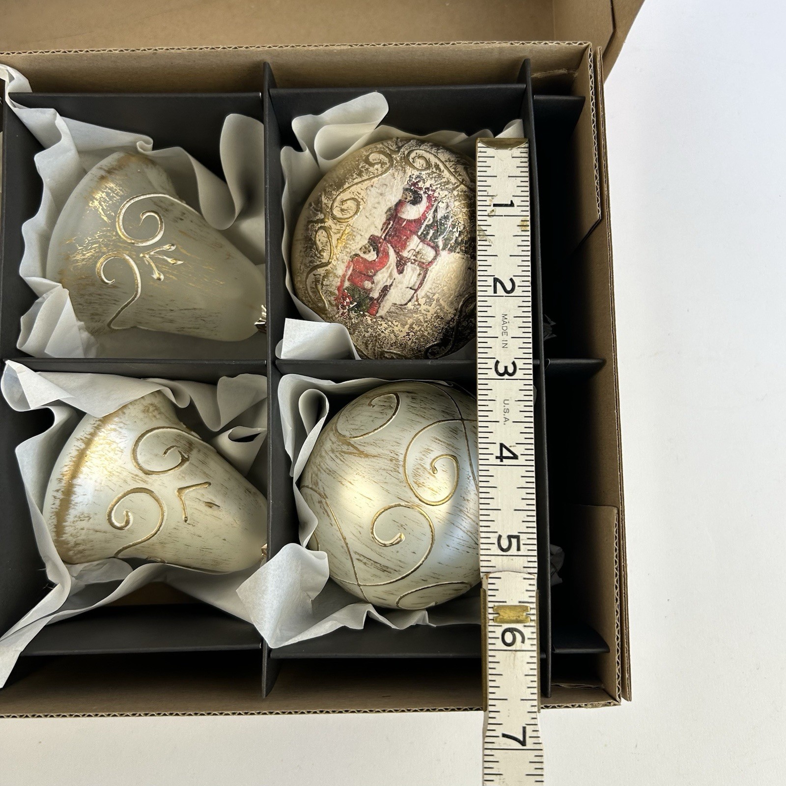 Boxed Set of 6 Vitbis Handmade Poland Glass Ornaments Gold Red Ivory ...