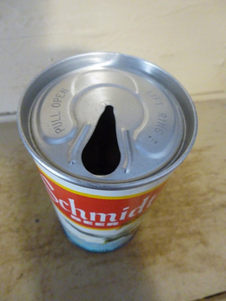 SCHMIDT_ YELLOW-STRIPE_ WIDE SEAM STEEL BEER CAN -[EMPTY CANS, READ ...