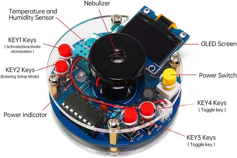OLED Display Electronic Humidifier DIY Kit Auto-Off Timer for Home and ...