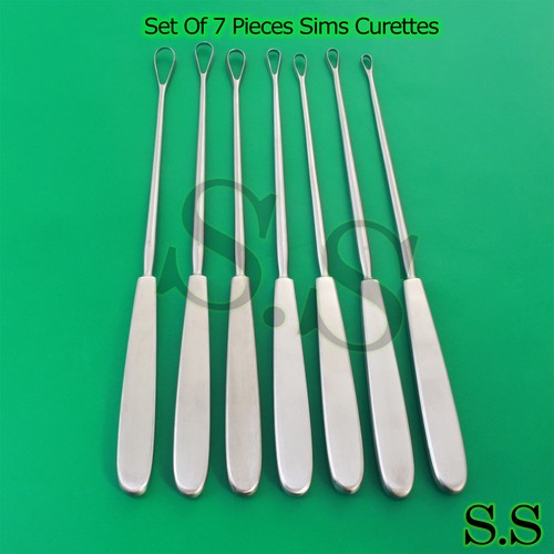 7 Sims Uterine Curettes 10.5" #0,1,2,3,4,5,6 Sharp Surgical Instruments ...