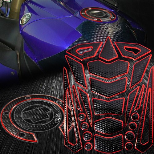 Set Perforated Black Tank Pad+Fuel Cap Cover R1/R6 YZF/FZ/FJ Chromed ...