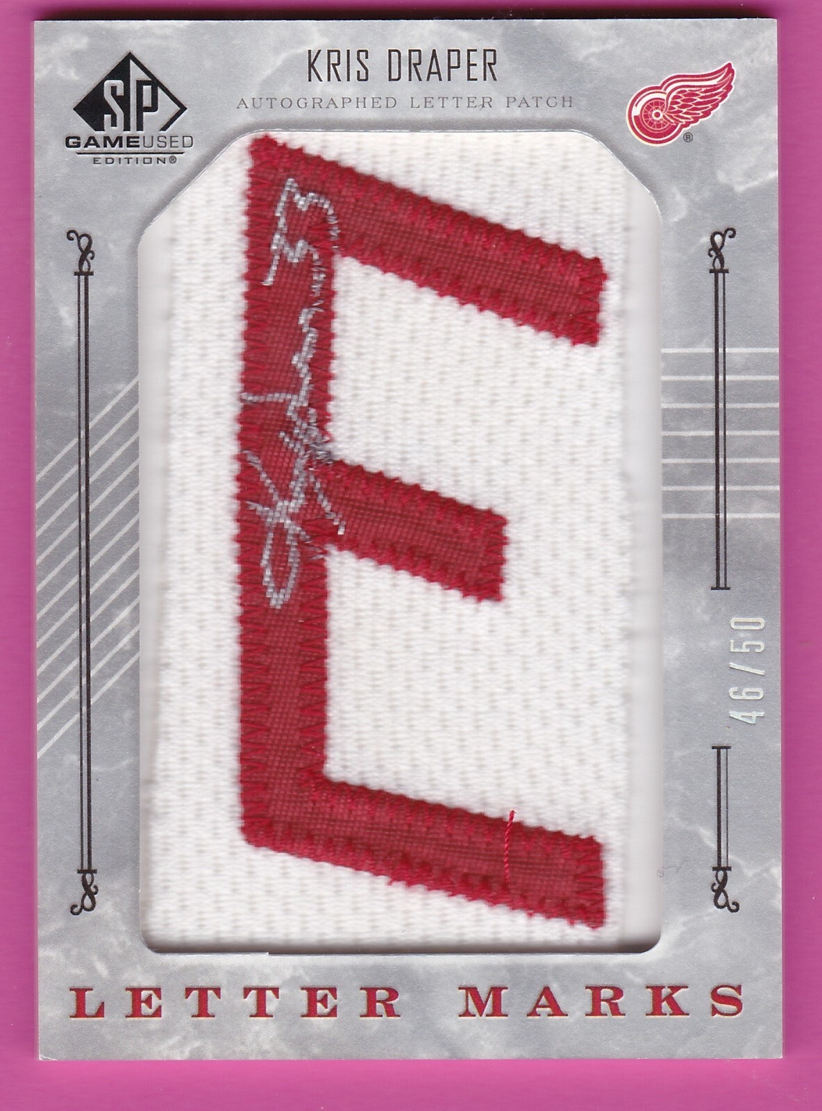 Kris Draper autographed letter patch letter marks sp game used 2006/07 ...