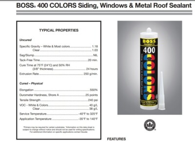 BOSS 400 COLORS Siding, Windows & Metal Roof Sealant - White #511 | eBay