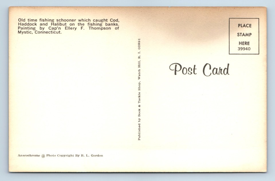 Vintage Postcard Fishing Schooner Painting Ellery Thompson Mystic ...