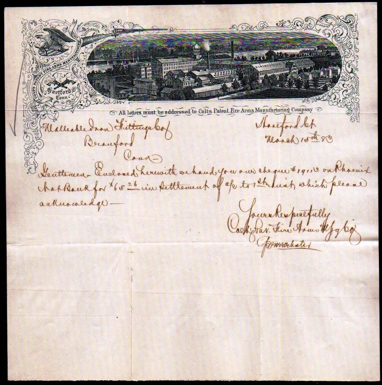 1883 Colt Patent Fire Arms Manufacturing Gun Co - Hartford CT - Letter ...