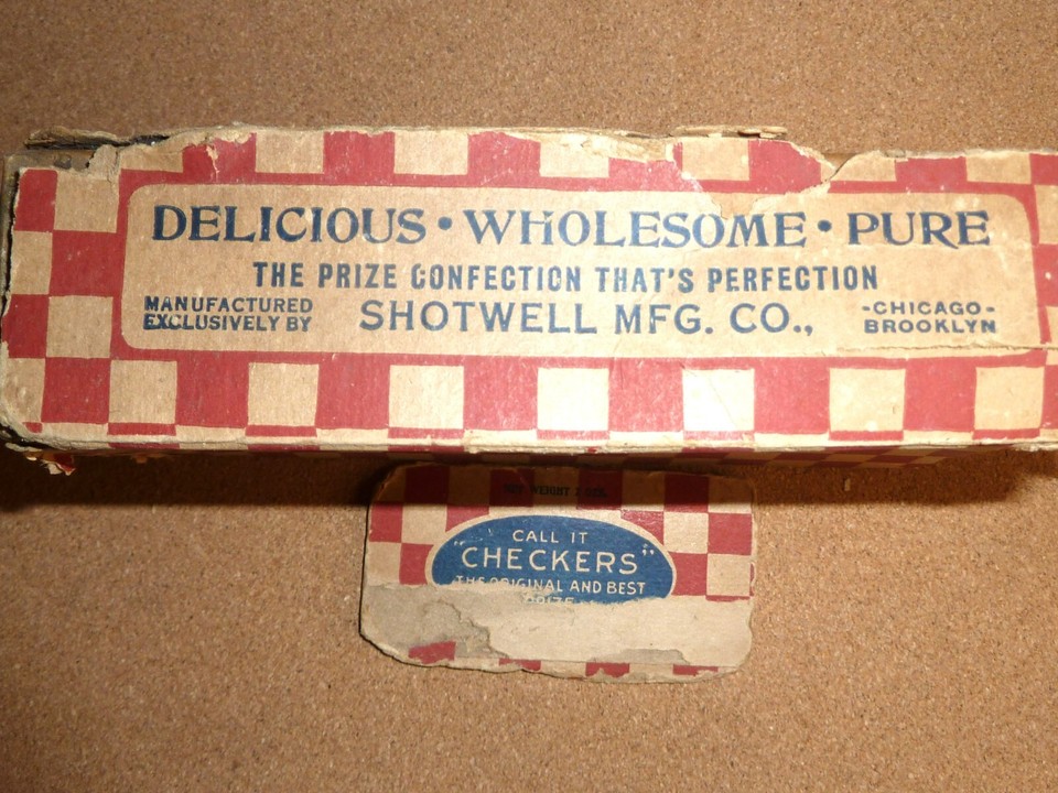 Early Antique Shotwell's Checkers Popcorn Box. Competitor of Cracker ...