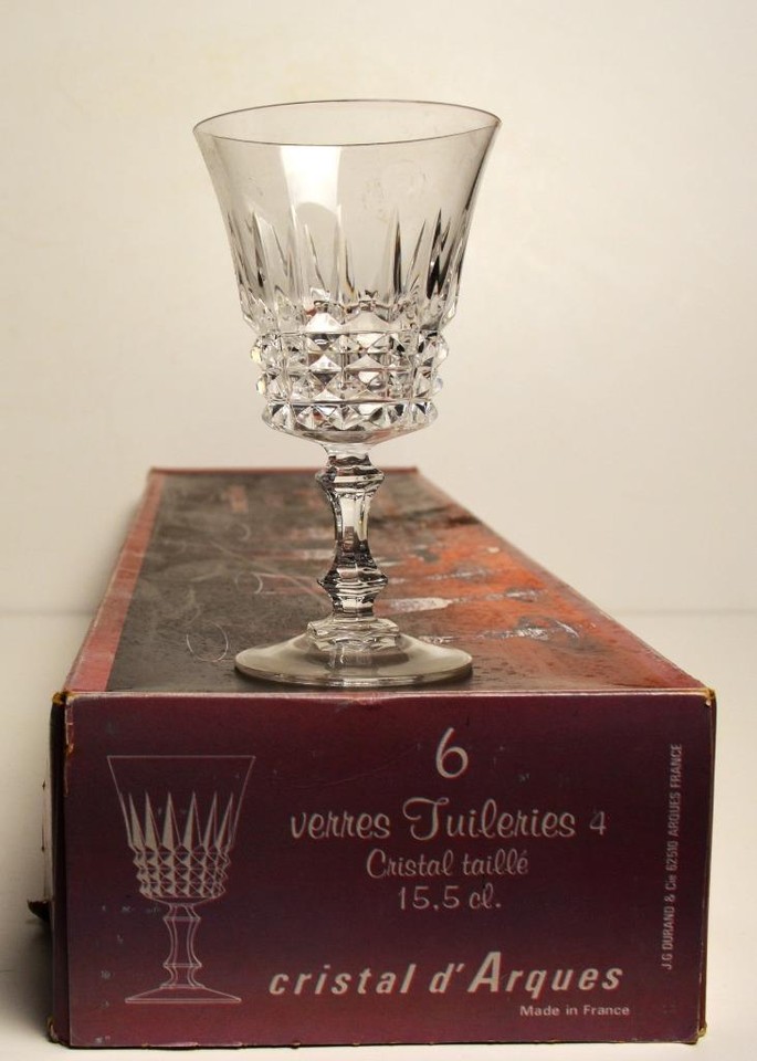 Original Box CRISTAL D'ARQUES Crystal Cut TUILERIES 15.5 cl Set of 6 ...