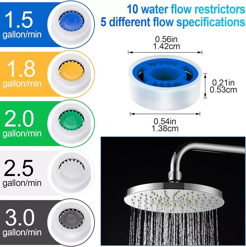 10 Pcs Shower Flow Restrictor, Gpm 1.5/1.8/2.0/2.5/3.0 Shower Flow ...