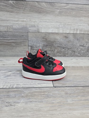 Nike Toddler Court Borough Low 2 Black Red Athletic Shoes Size 6C ...