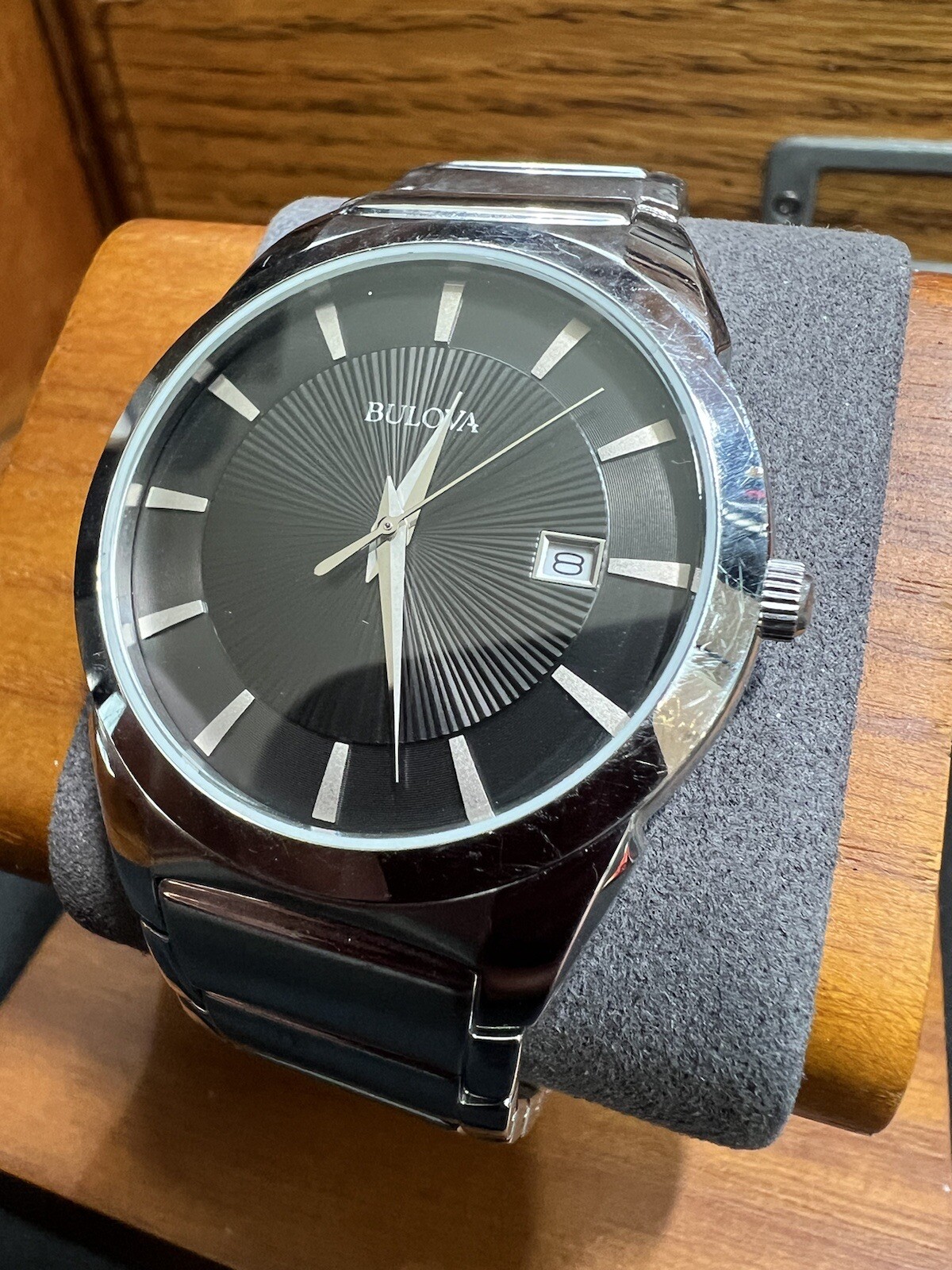 Bulova 96B149 Men's Quartz Stainless Watch - Patterned Black Dial - Pre ...