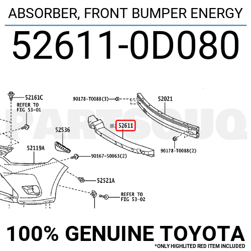 526110D080 Genuine Toyota ABSORBER, FRONT BUMPER ENERGY 52611-0D080 | eBay