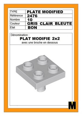 x10LEGO PLATE MODIFIED 2x2 With pin on bottom - 2476 - GRIS CLAIR ...