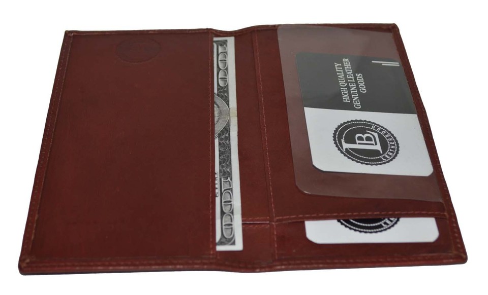 Leatherboss Genuine Leather Plain Checkbook Cover, Brown | eBay