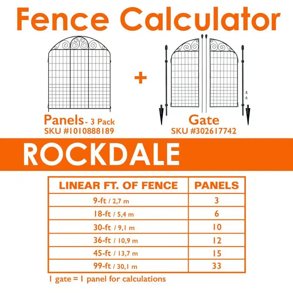 Rockdale 41.9 in. Black Steel Fence Gate Metal Border Durable Garden ...