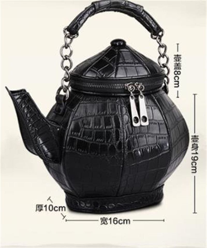 Womens Creative Kettle Bag Teapot Shape Handbag Black PU Casual Bag ...
