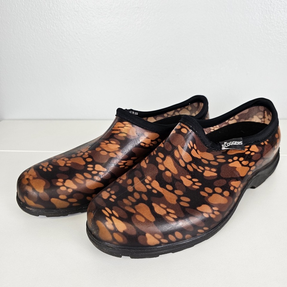 Sloggers Womens Garden Clogs Cat Dog Paw Print Size 10 Waterproof Brown ...