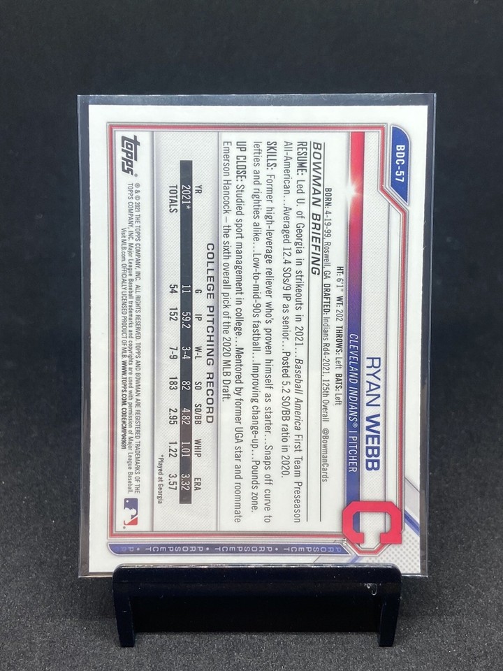 2021 Bowman Draft Chrome Sapphire Ryan Webb Rookie RC Base SP 1st ...