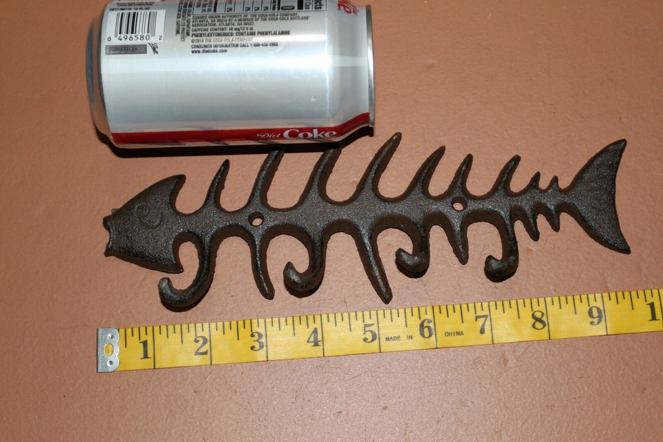 Gift For Her Fish Bone Key Hook Rack, Cast Iron 9 1/2", Hungry Fish N ...