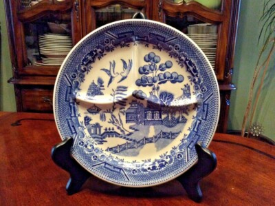 OAKLAND CARR CHINA DIVIDED SECTIONAL GRILL PLATE BLUE WILLOW PATTERN HEAVY USA | eBay