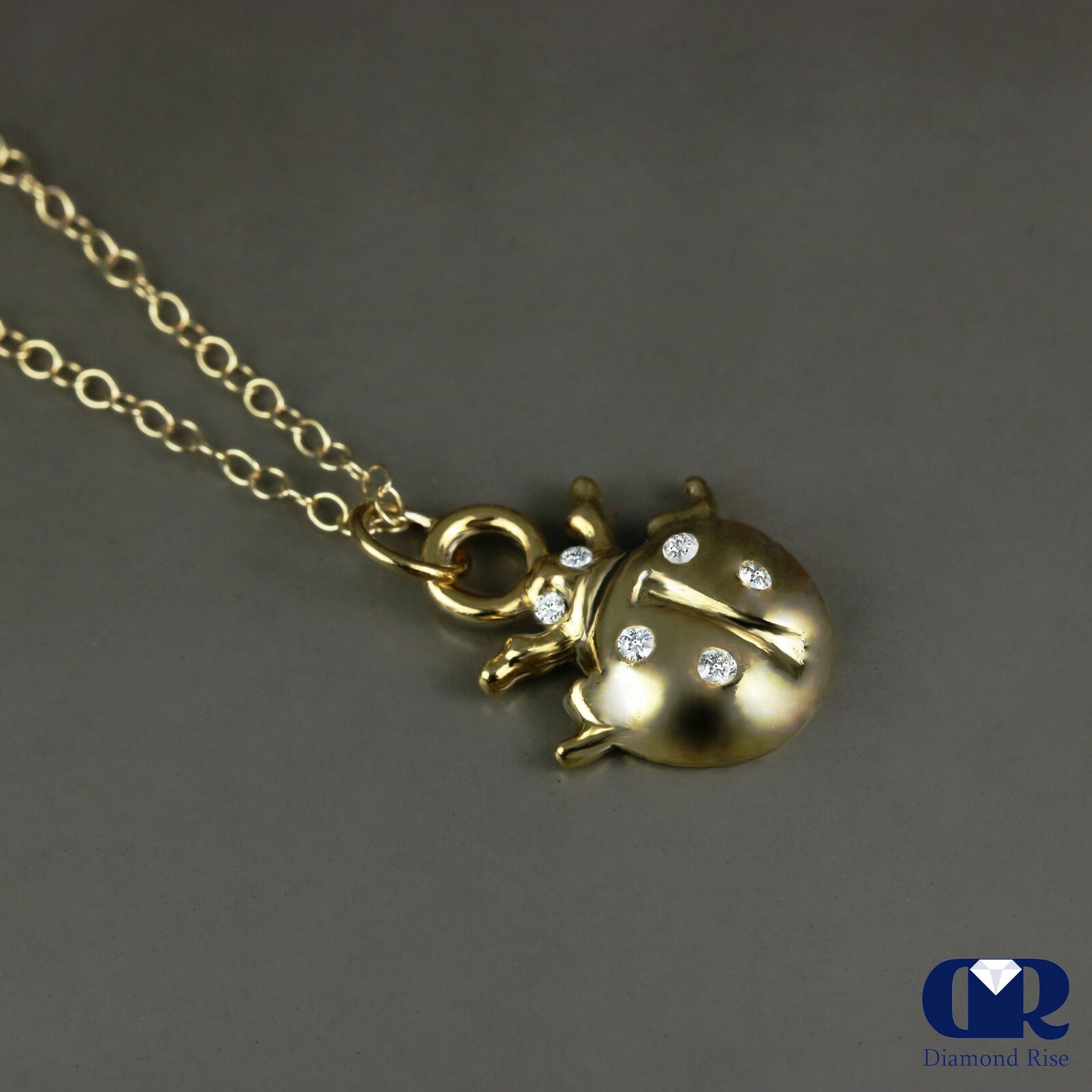 Natural 0.12 Ct Diamond Ladybug Pendant Necklace 14K Yellow Gold With ...