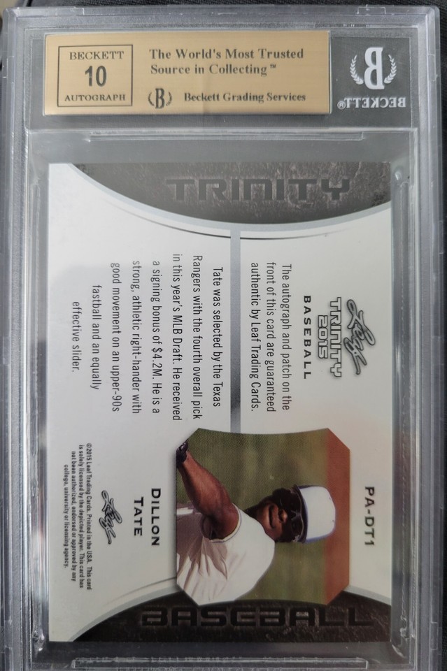 2015 Leaf Trinity Dillon Tate Patch Jersey Relic Auto BGS 9.5/10 Blue ...