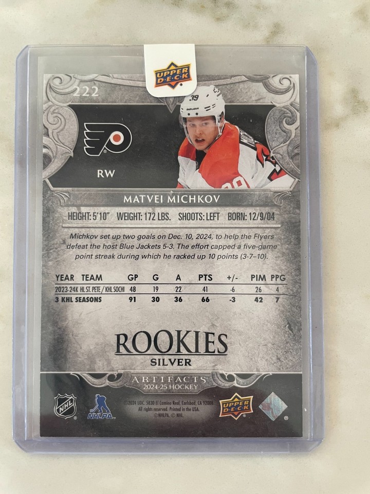 2024-25 Upper Deck Artifacts - MATVEI MICHKOV (RC) - Rookies Silver /899 #222 | eBay