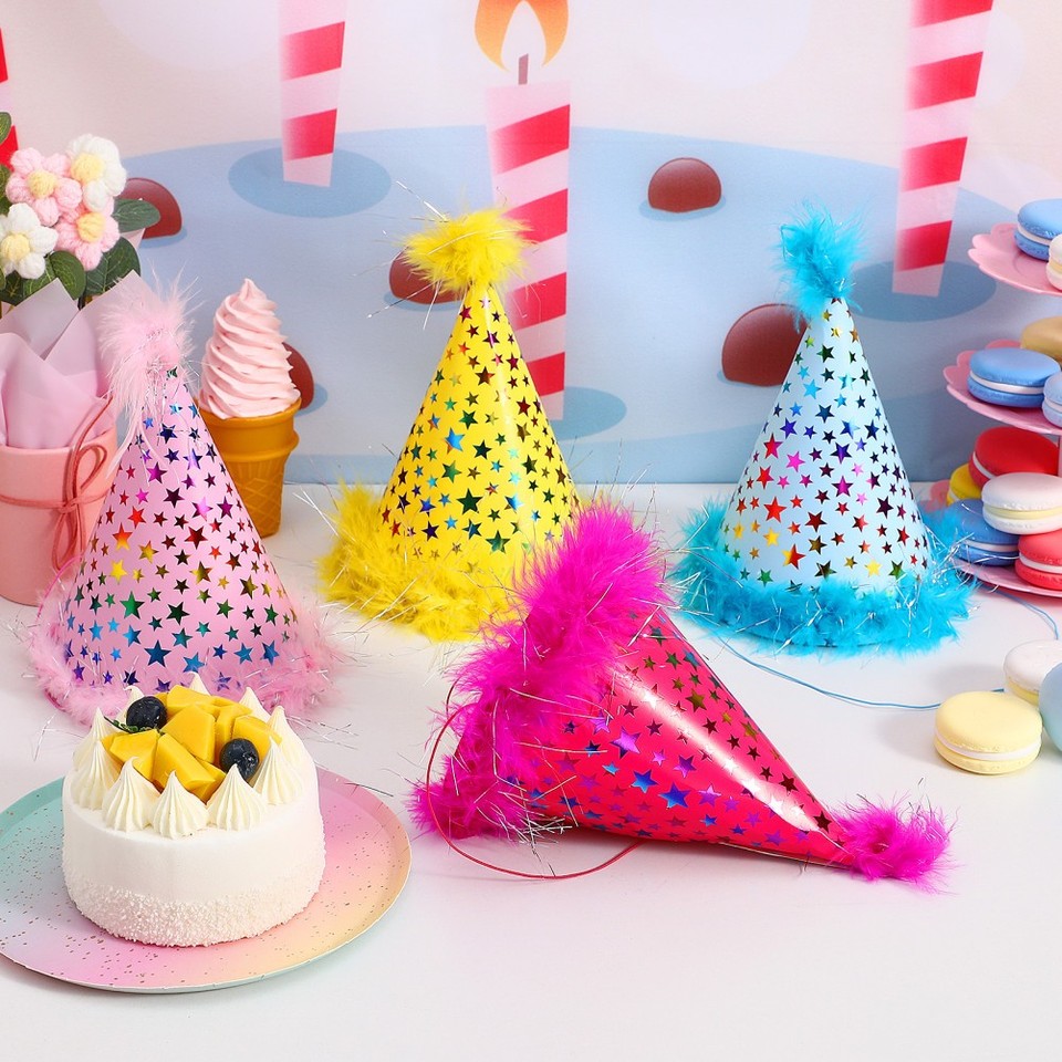 4pcs Cloth Cone Party Hats Stars Birthday Cone Hat Party Headwear Party ...