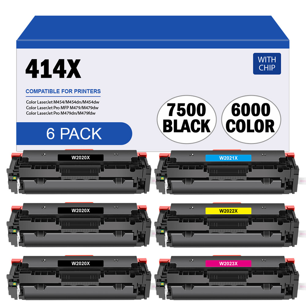 6PK 414X W2020X Toner With Chip For M454 HP Color Laserjet Pro MFP M479 ...