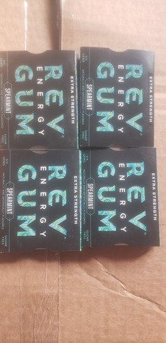4 Pkgs. Rev Energy Gum, Extra Strength. Spearmint. 100 mg Caffeine. 6 ...