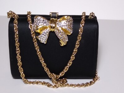 RODO ITALY Purse Satin Silk Crystal Clasp Closure Gold Chain Italian ...