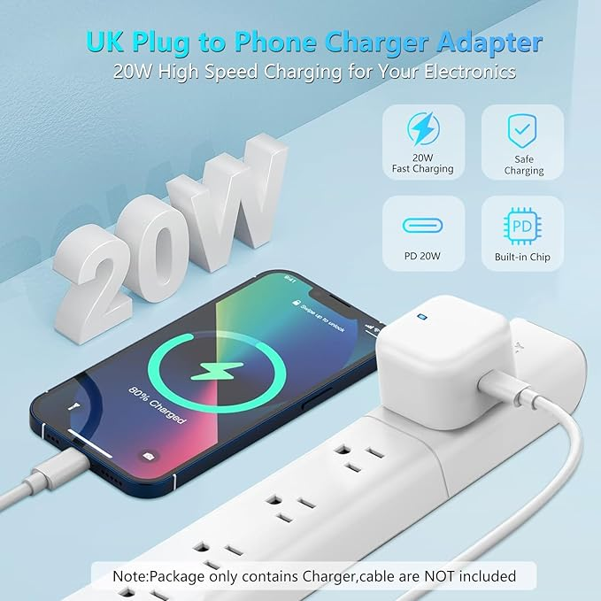 20W USB C Fast Charger UK Plug for iPhone 15 Pro Max iPad Samsung S23 ...