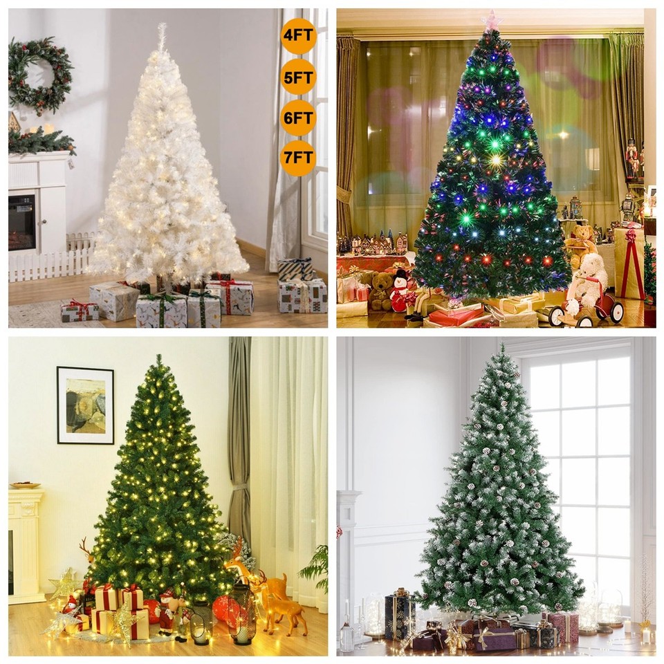 4/5/6/7FT Christmas Tree with Lights/Fiber Optic/Snow Flock/Prelit ...