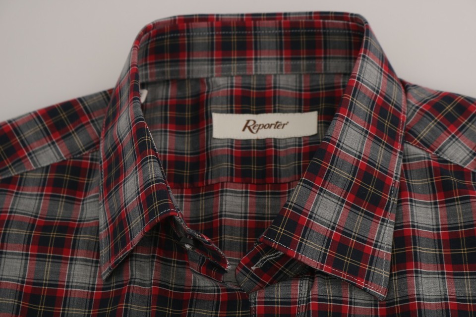 REPORTER Shirt 100% Cotton Red Gray Checkered Casual Top s. 41/US16/L ...