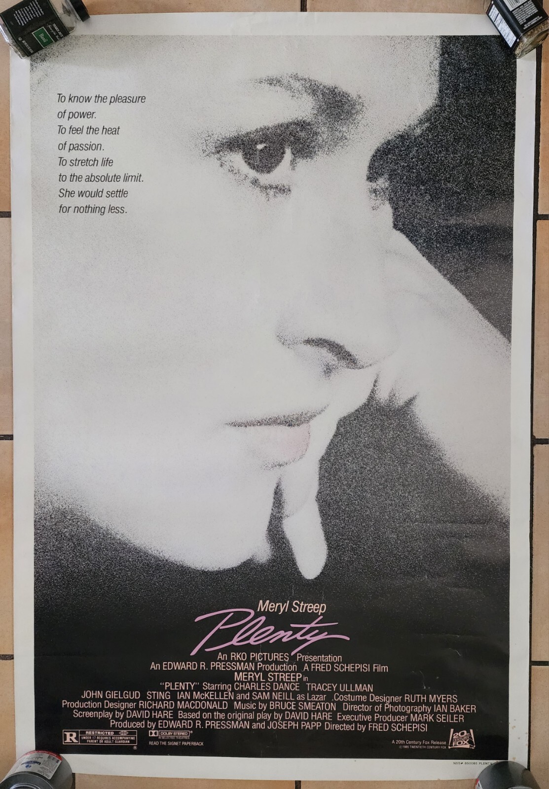 Vintage 1985 PLENTY One Sheet Poster STREEP DANCE ULLMAN STING McKELLEN ...