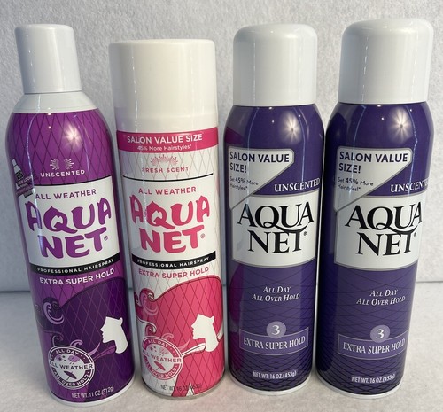 4 Cans Of Aqua Net Extra Super Hold Hair Spray/3-16oz Cans, 1-11oz Can ...