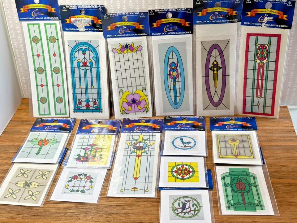 Dollhouse Miniature 17 Assort. Simulated Stained Glass Window Inserts 1:12 Scale | eBay