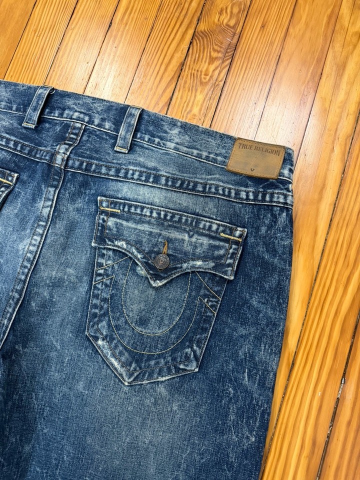 True Religion Ricky Relaxed Straight Flap Denim Blue Jeans Men's 46x34 ...
