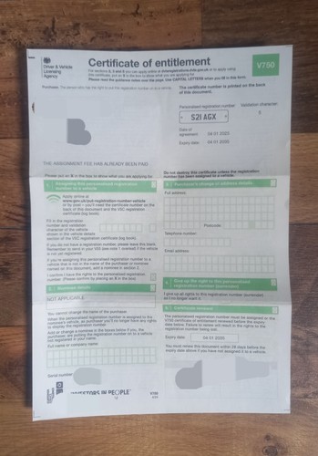 Private Plate Retention Document - S21 AGX | eBay UK