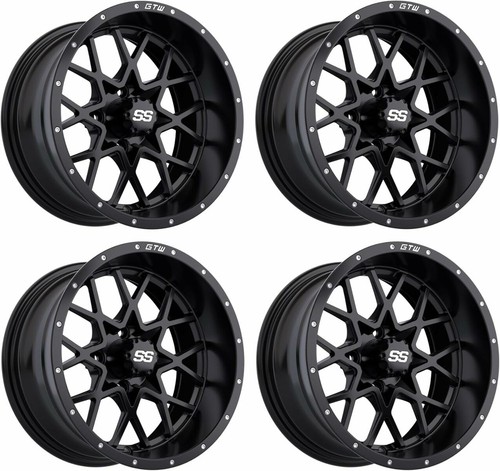Set of 4 GTW Vortex 14x7 Matte Black Aluminum Golf Cart Wheel | 3:4 Offset | 4x4 | eBay