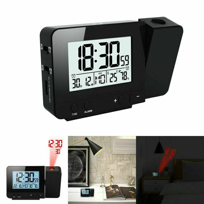 Projector Clock LED Display Temperature Humidity Backlight Rotate Alarm ...