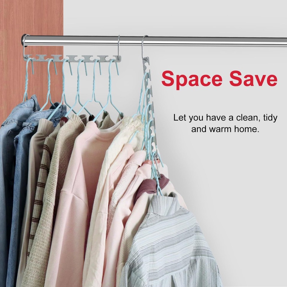 10PCS Space Saver Hangers Clothes Coat Wardrobe Magic Metal Closet ...