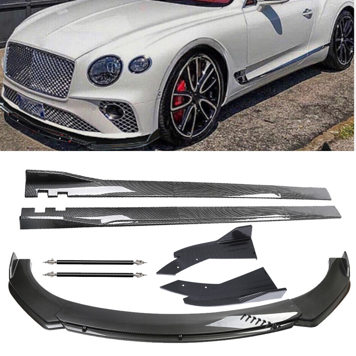 For Bentley Continental Front Bumper Lip Spoiler Splitter Body Kit+Side ...