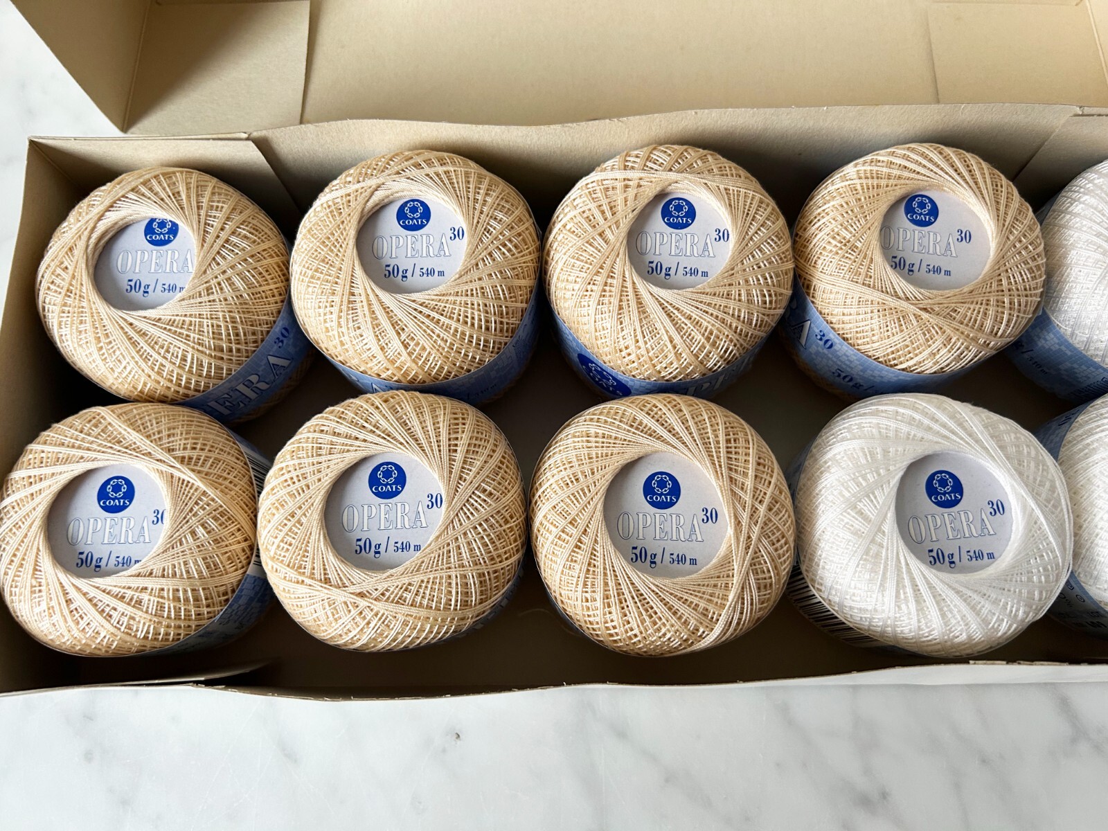 Coats Opera Cotton Crochet Thread Size 30 - 1 Box 10 Balls 7 White/3 ...