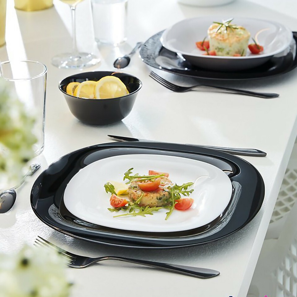 Luminarc CARINE DINNER SET 30pc 6 Persons Black & White Tempered Glass ...