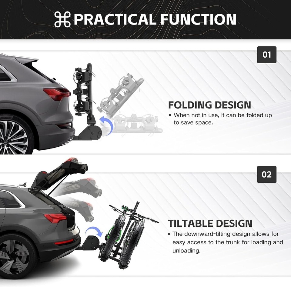 2 EBike Rack with Ramp, up to 5" Fat Tire Carrier, 200 LBS Capacity ...