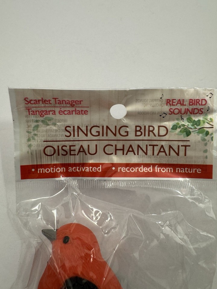 Motion Activated Bird Ornament Scarlet Tanager Clip On Chirping Sounds ...